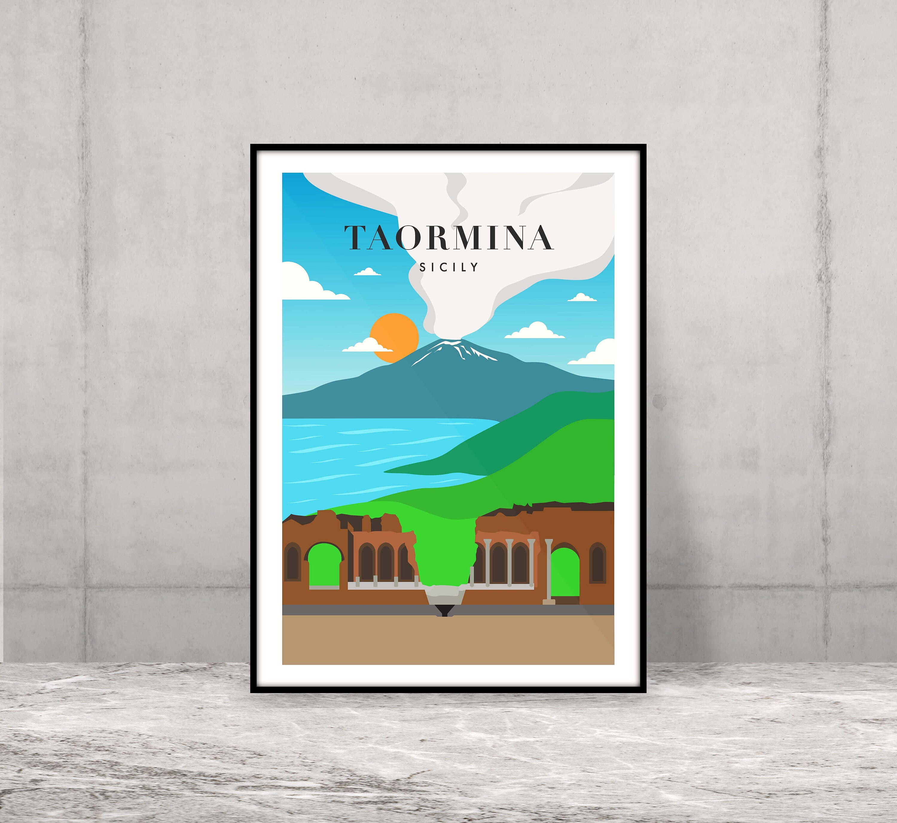 Italy Poster, Italy Print, Sicily, Sicily Poster, Italy Taormina, Mount ...