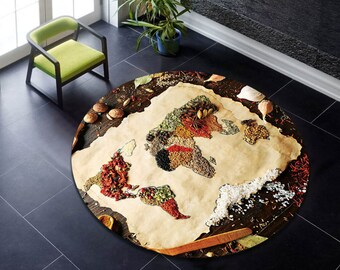 Round World Map Rug | Etsy