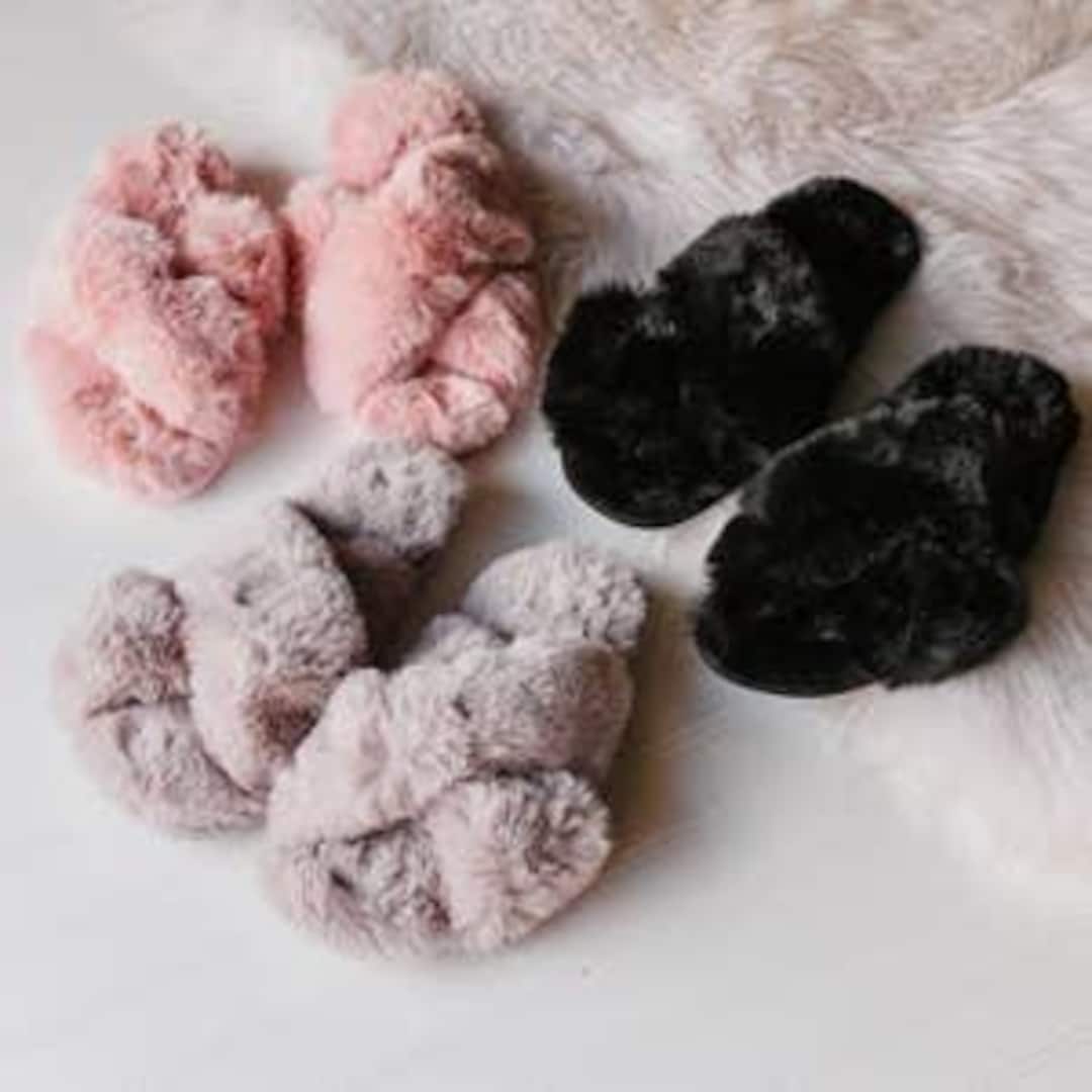 Fuzzy Cross Band Slide Slippers - Etsy