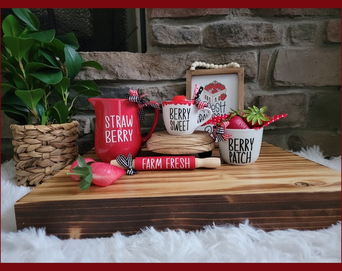 Wooden Strawberries | Strawberry Tiered Tray | Wood Strawberry ...