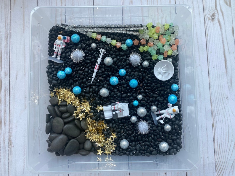 Outer Space Sensory Bin- Bean Sensory Bin- Astronauts- Spaceship ...