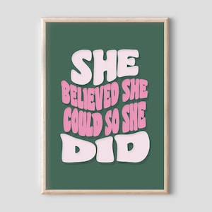She Believed She Could so She Did Print - Feminist Print, Retro ...