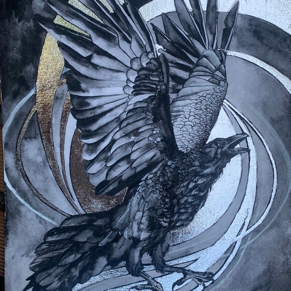 Flying Raven Painting - Etsy