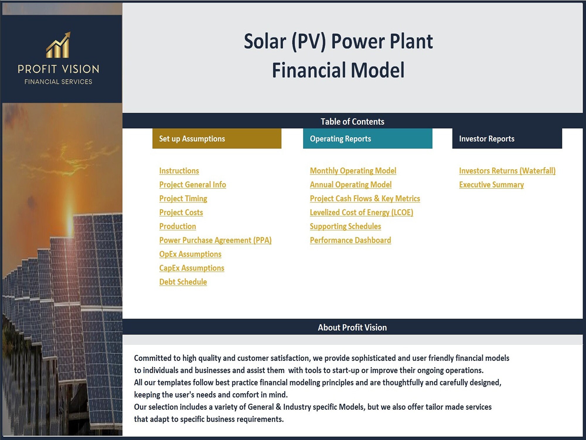 Solar (PV) Power Plant - Project Finance Model - Etsy