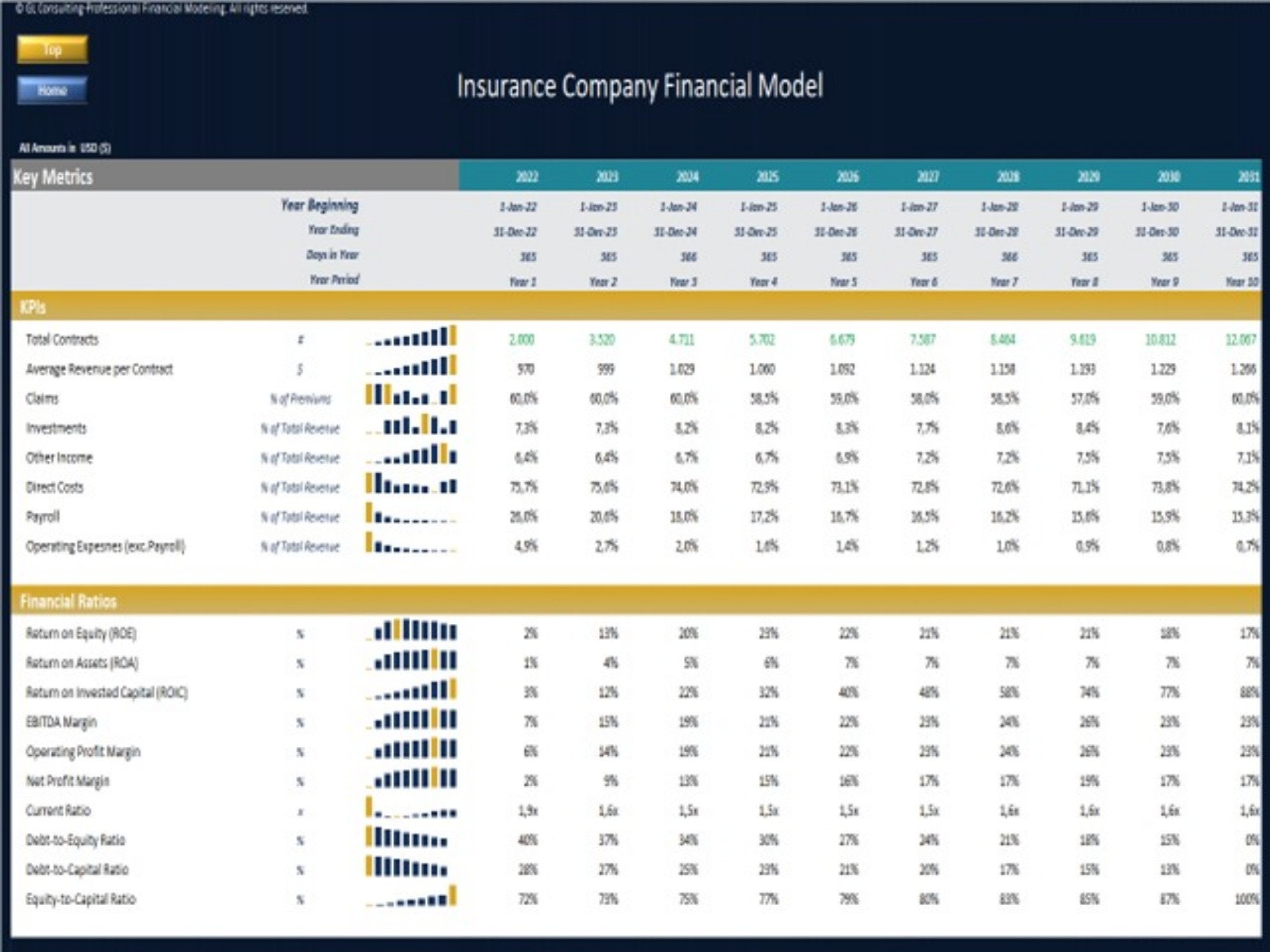 Insurance Company Financial Model Dynamic 10 Year Forecast - Etsy