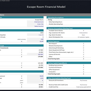 Escape Room Financial Model – 5 Year Forecast - Etsy