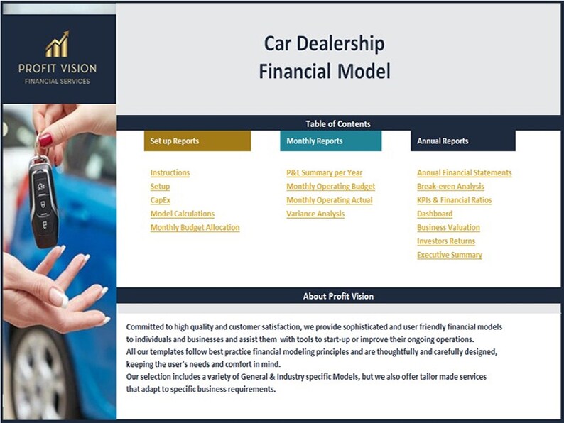 Car Dealership Financial Model – Dynamic 10 Year Forecast - Etsy