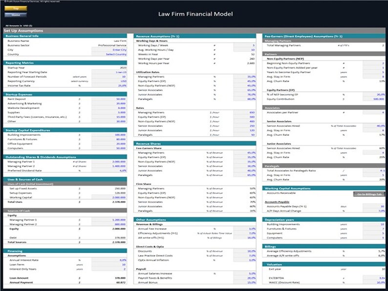 Law Firm Financial Model – Dynamic 10 Year Forecast - Etsy
