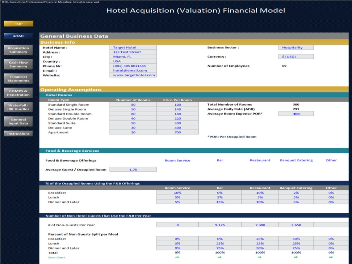 Hotel Acquisition Financial Model Investment Purchase Price Valuation ...