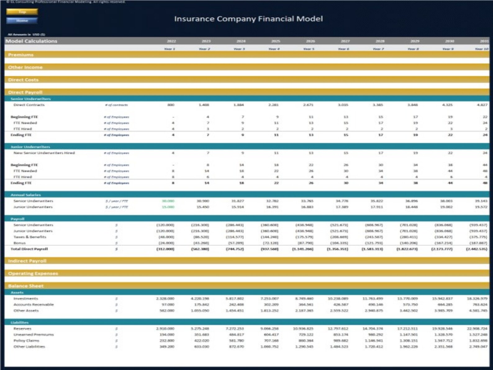 Insurance Company Financial Model Dynamic 10 Year Forecast - Etsy