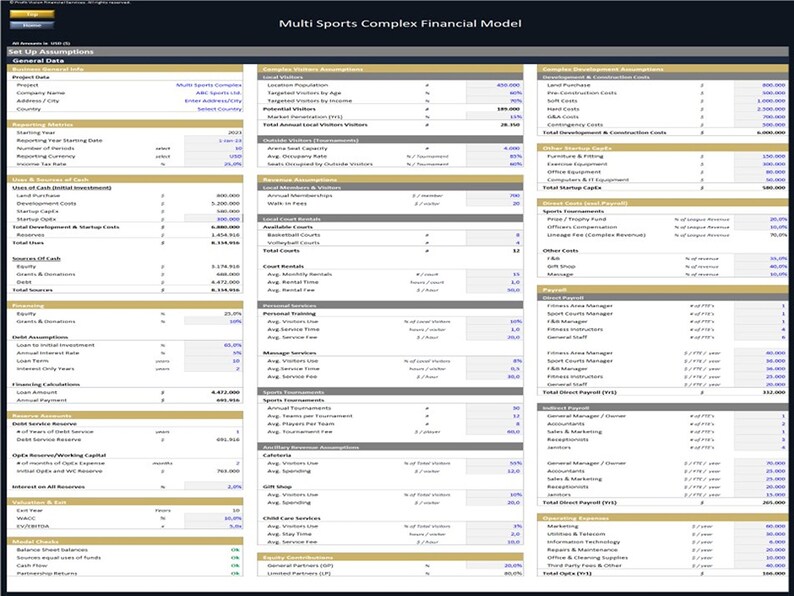 Multi Sports Complex Financial Model - Dynamic 10 Year Forecast - Etsy