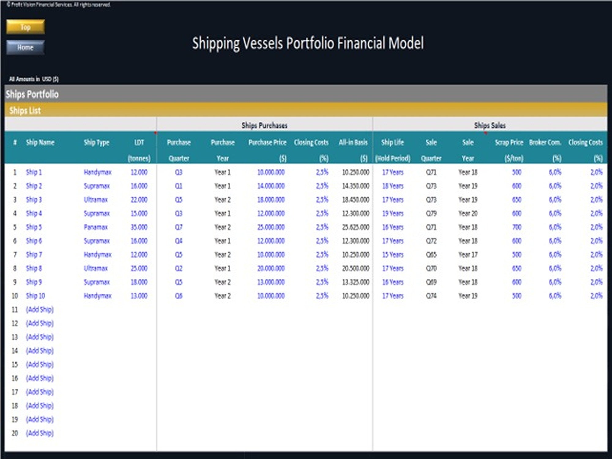 Shipping Vessels Portfolio Financial Model - Etsy