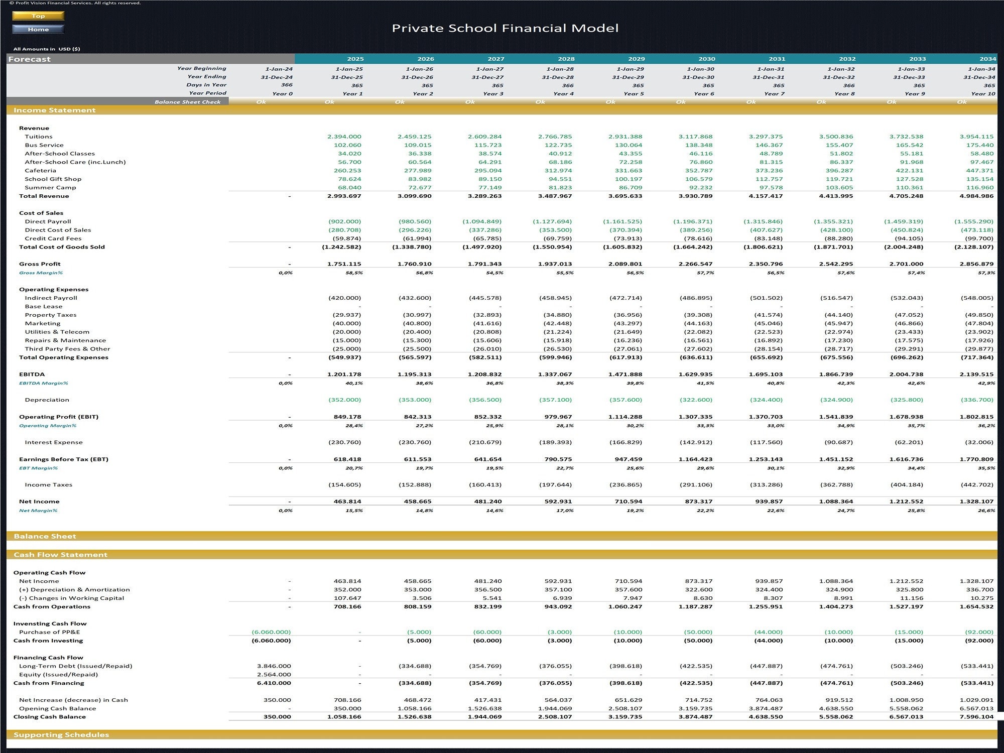 Private School Financial Model – Dynamic 10 Year Forecast - Etsy
