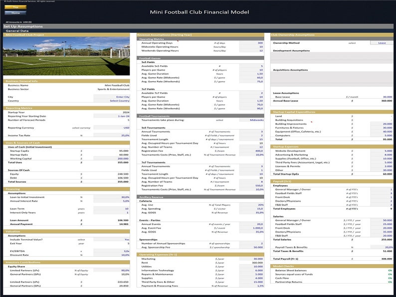 Mini Football Club Financial Model – 5 Year Forecast - Etsy