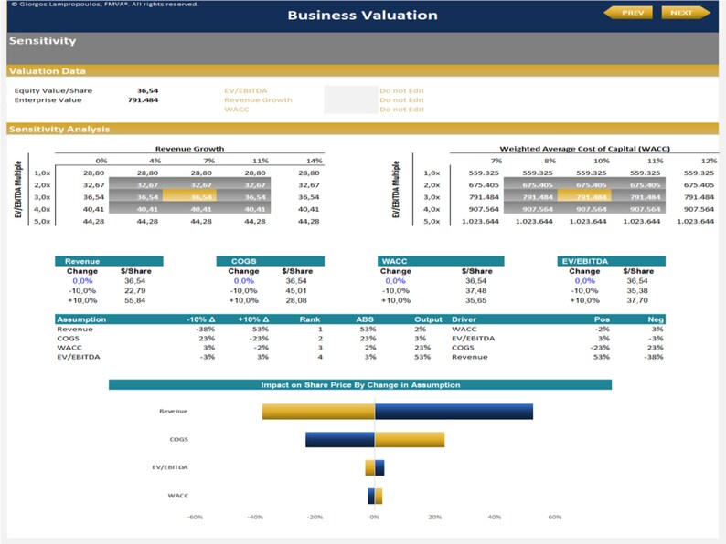 DCF & Sensitivity Business Valuation Model Financial Model Discounted ...