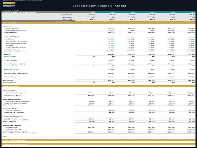 Escape Room Financial Model 5 Year Forecast - Etsy
