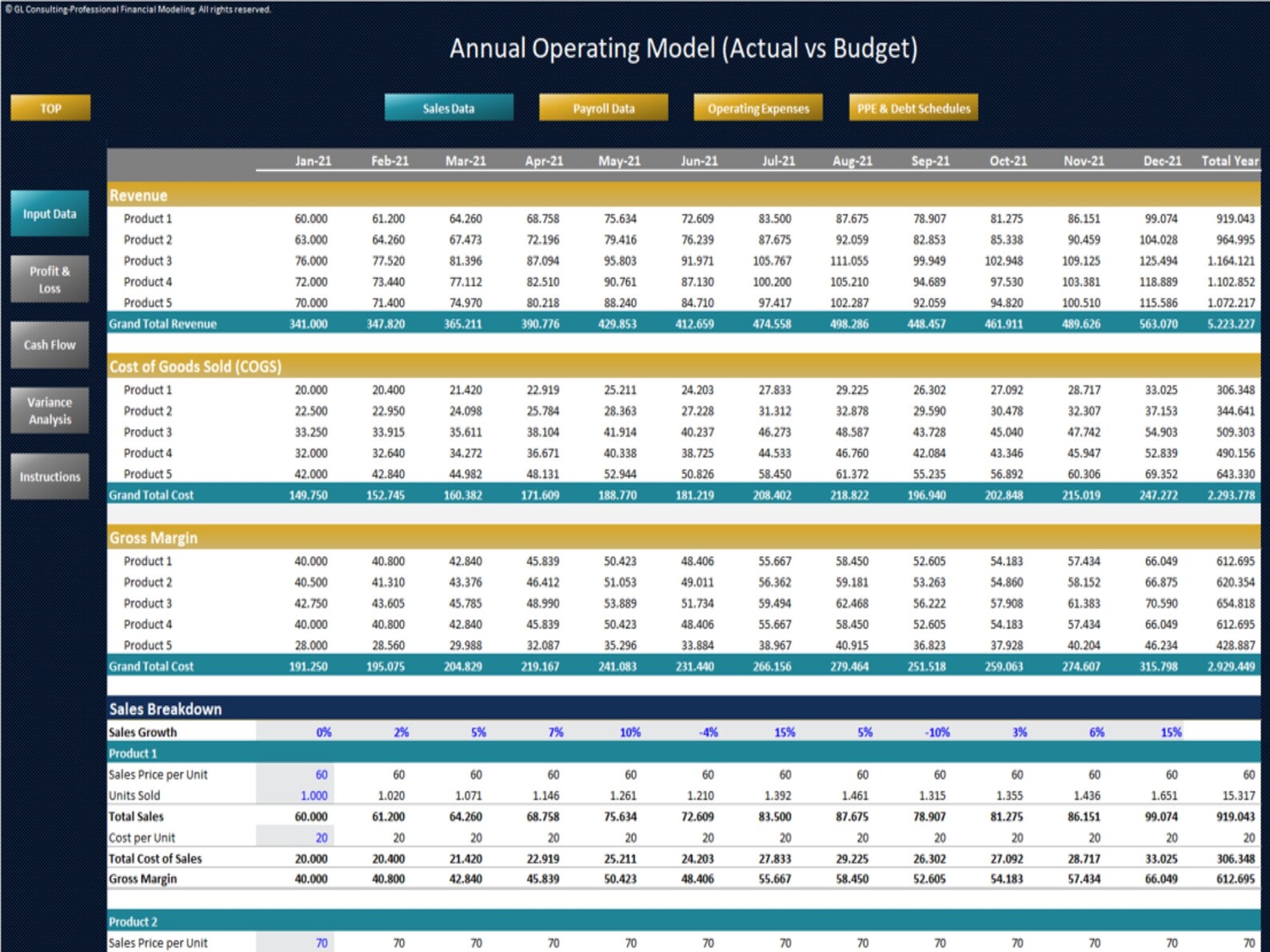 Annual Operating Plan Actual Vs Budget Template Profit Etsy UK