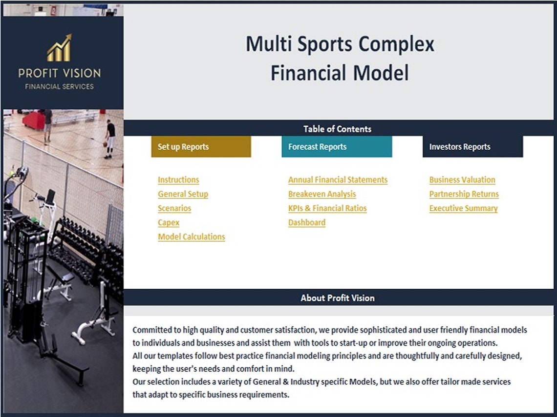 Multi Sports Complex Financial Model - Dynamic 10 Year Forecast - Etsy