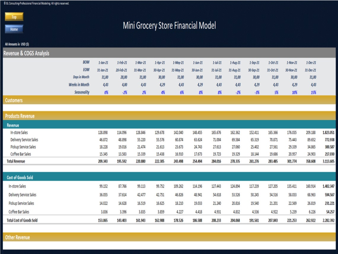Mini Grocery Store Financial Model - Dynamic 10 Year Forecast - Etsy