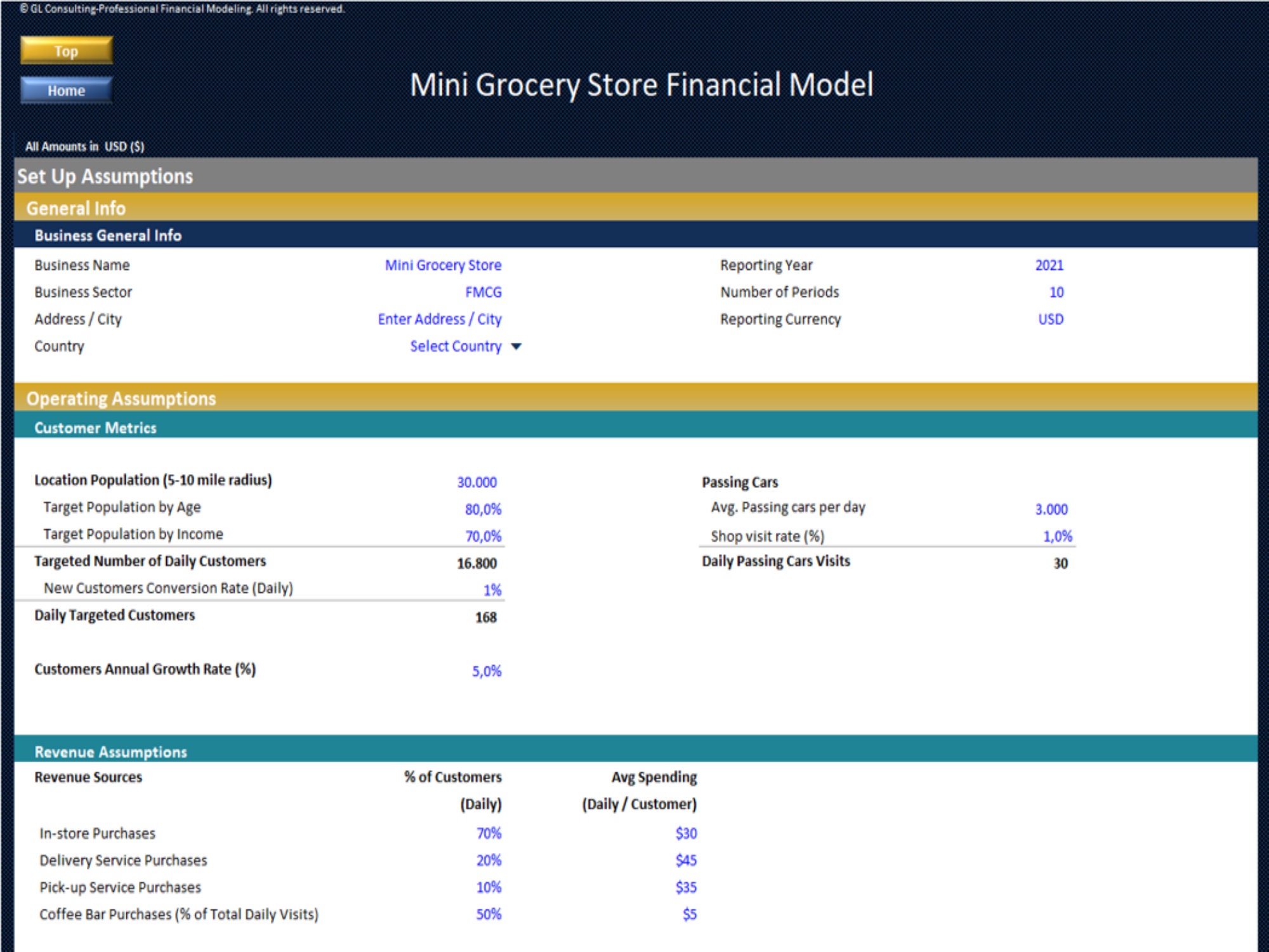 Mini Grocery Store Financial Model - Dynamic 10 Year Forecast - Etsy