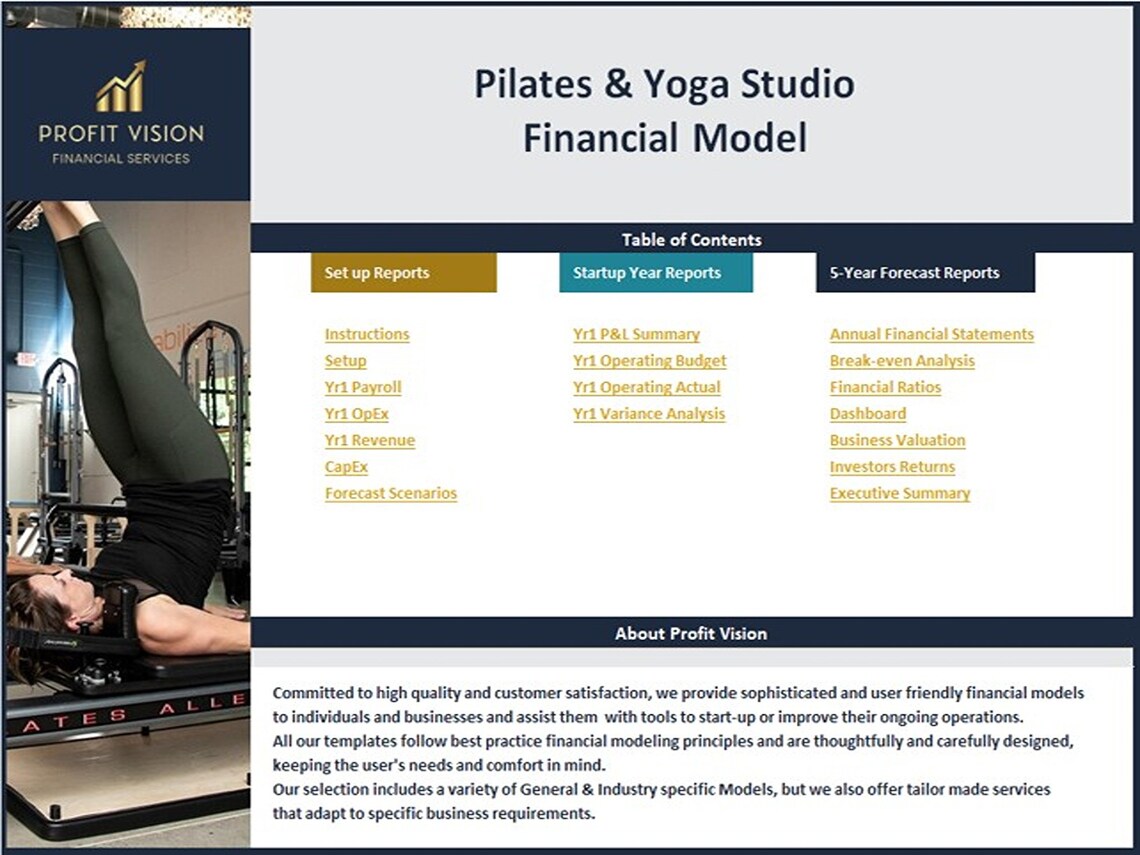 Pilates & Yoga Studio Financial Model – 5 Year Financial Forecast - Etsy