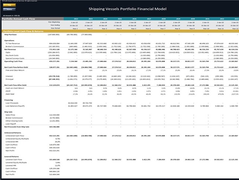 Shipping Vessels Portfolio Financial Model - Etsy