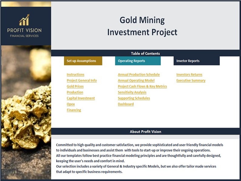 Gold Mining Investment Project - 10 Year Financial Forecast - Etsy