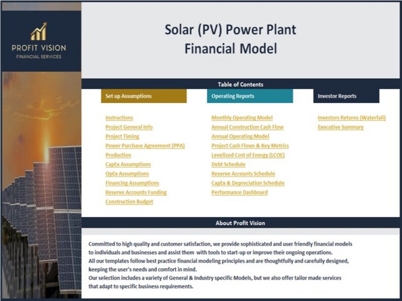 Solar PV Power Plant Project Finance Model - Etsy