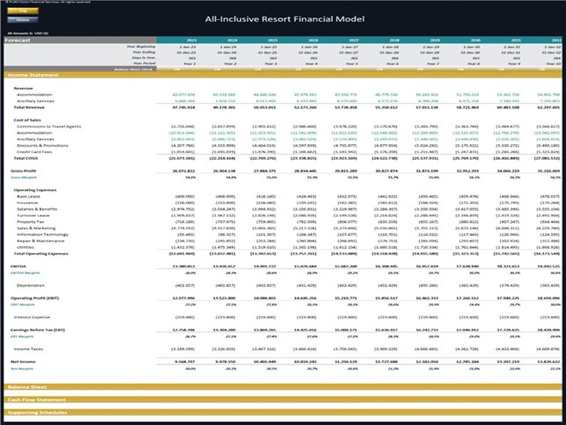 All-inclusive Resort Financial Model - Dynamic 10 Year Forecast - Etsy