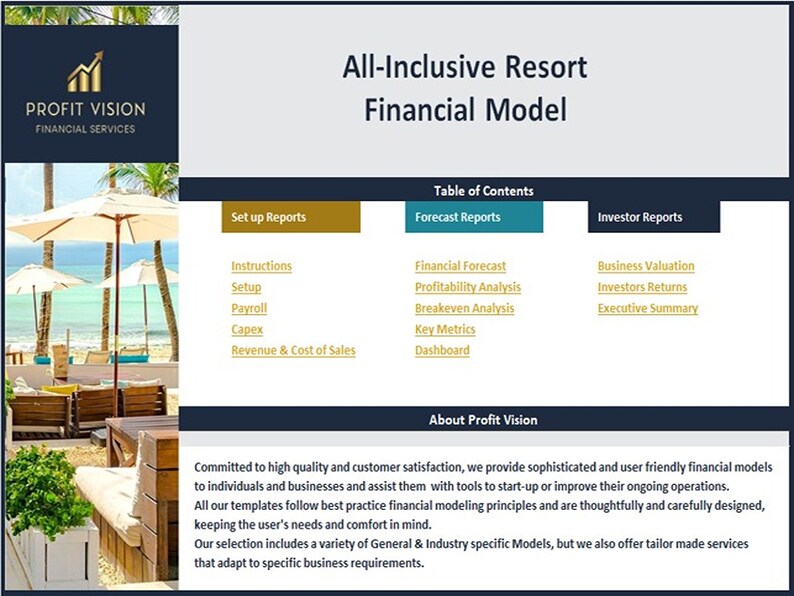 All-inclusive Resort Financial Model - Dynamic 10 Year Forecast - Etsy