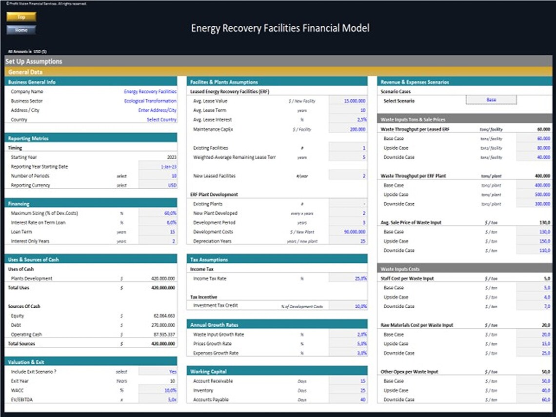 Energy Recovery Facility ERF Dynamic 10 Year Financial Model - Etsy