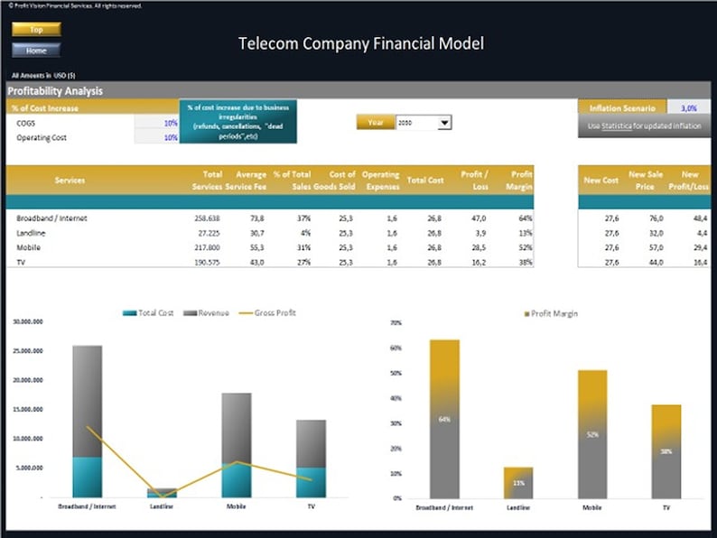Telecom Company Financial Model - Dynamic 10 Year Forecast - Etsy