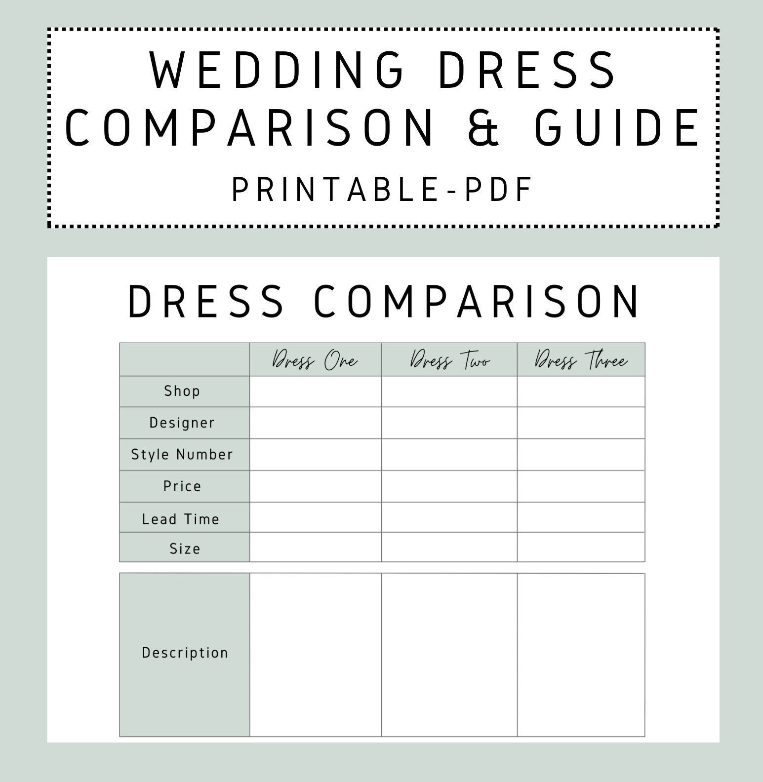 Wedding Dress Choice Printable, Wedding Dress Style Guide, Wedding ...