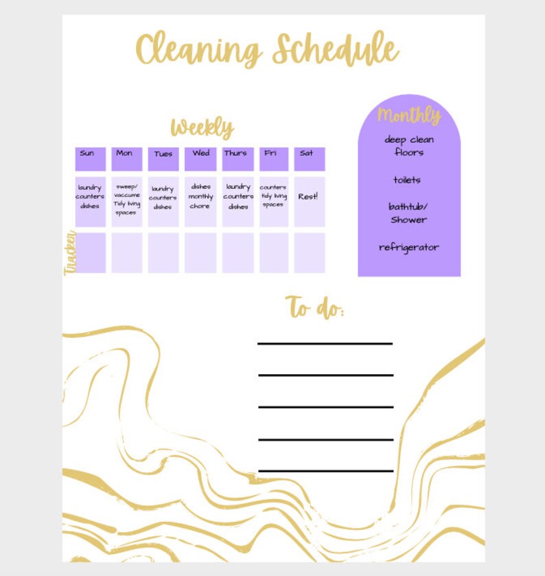 Printable Cleaning Schedule - Etsy