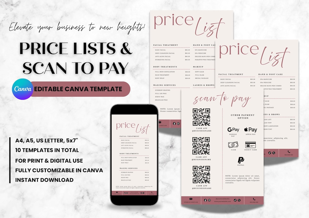 Price List Template, Printable Price Sheet, Small Business Digital ...