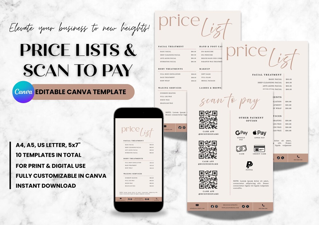 Price List Template, Printable Price Sheet, Small Business Digital ...