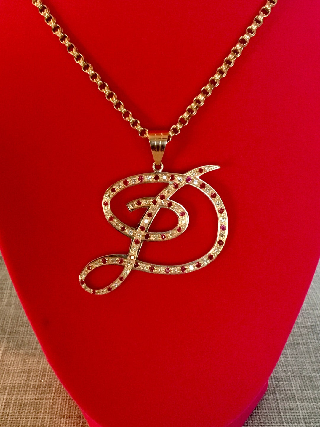 Women’s Diamond Ruby Letter D Pendant, 14K Gold Letter D Pendant, Ruby ...
