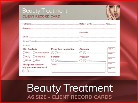 Beauty Client Record Cards Treatment Consultation Forms for | Etsy UK