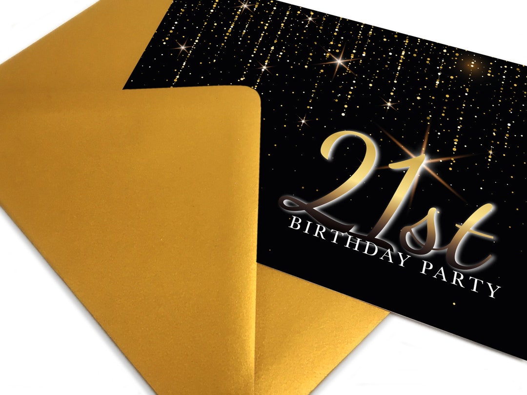 21st Birthday Party Invitations With Gold Envelopes 21st Birthday ...
