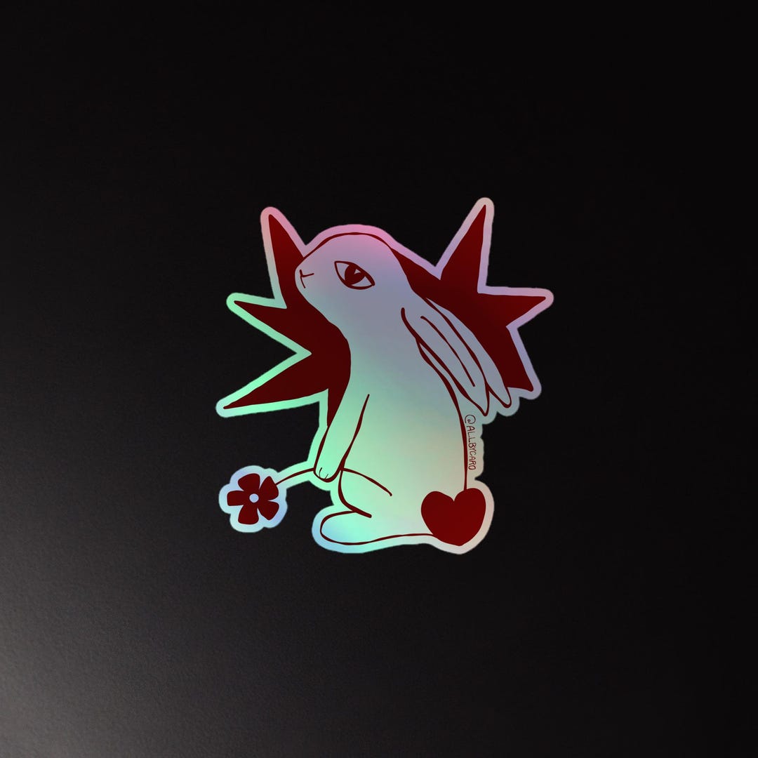 Angsty Bunny Holographic Sticker - Hand Drawn Digital Art - Etsy