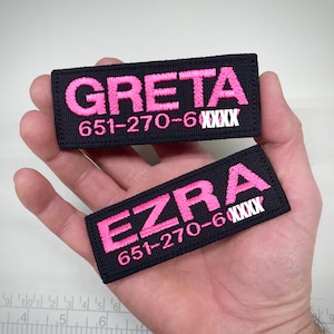 Custom 1.5” Patches Embroidered Both Name and Phone Number With Hook ...