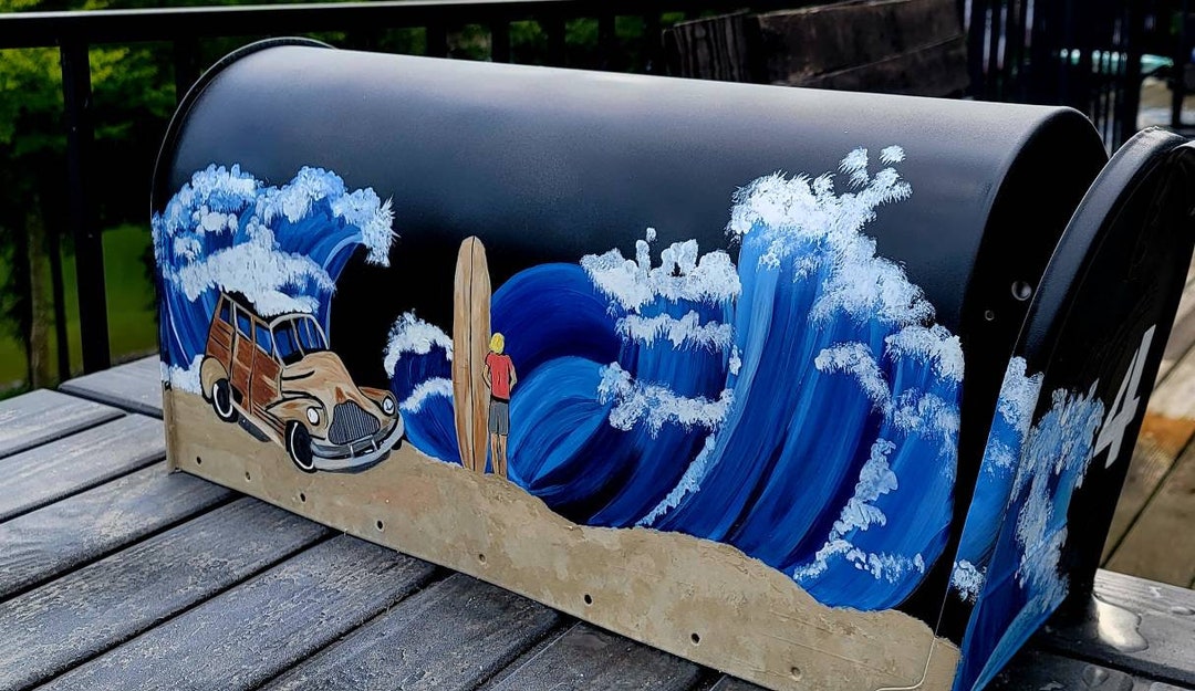 Decorative Handpainted Mailbox, A Surfer Waits for Perfect Wave - Etsy