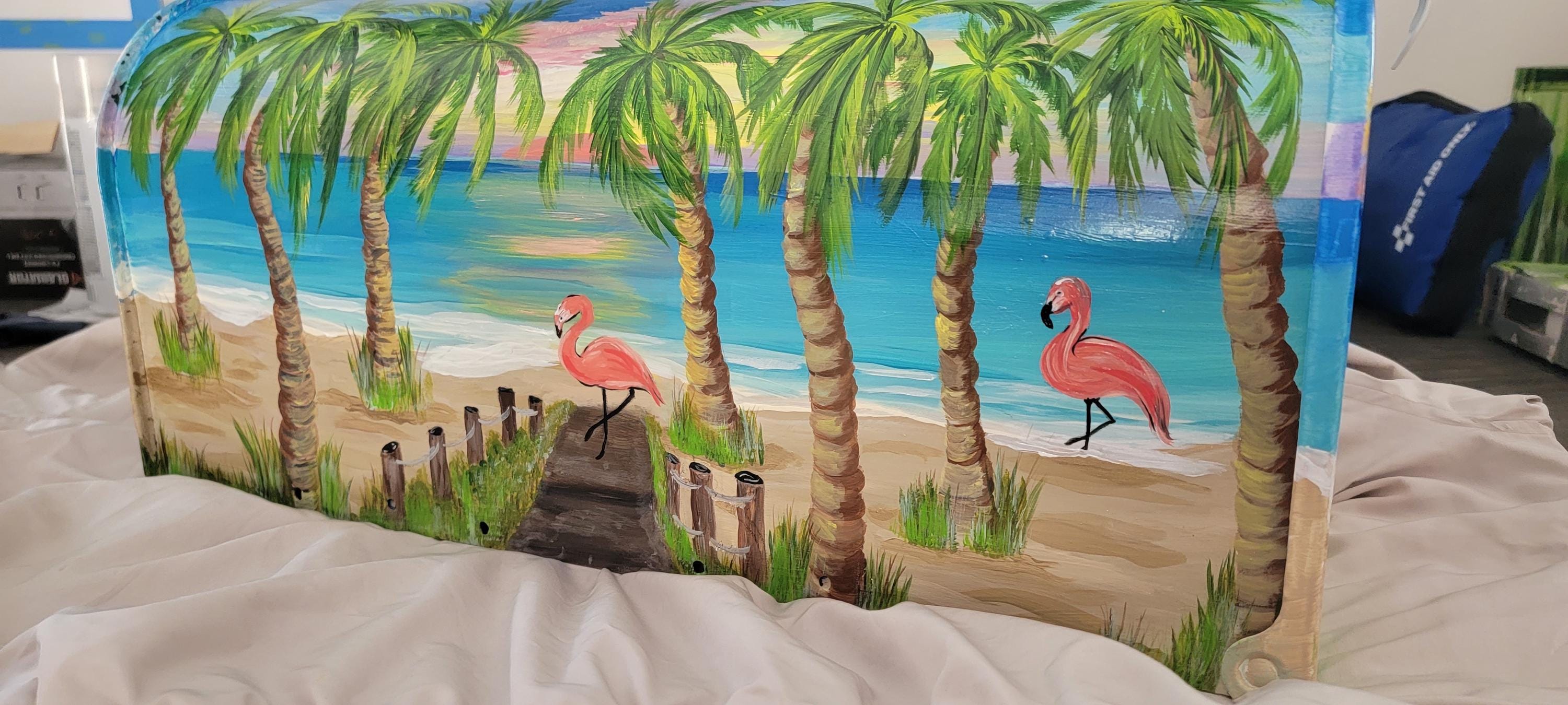 Hand Painted Flamingo Mailbox, Tropical Beach Paradise Oasis - Etsy