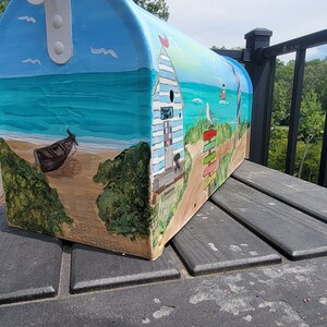 Hand Painted Mailbox; Lighthouse by the Shore Decorative Handpainted ...