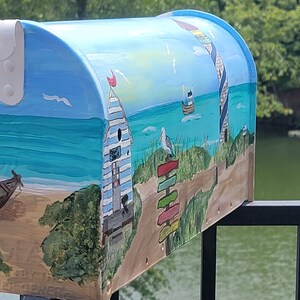 Hand Painted Mailbox; Lighthouse by the Shore Decorative Handpainted ...