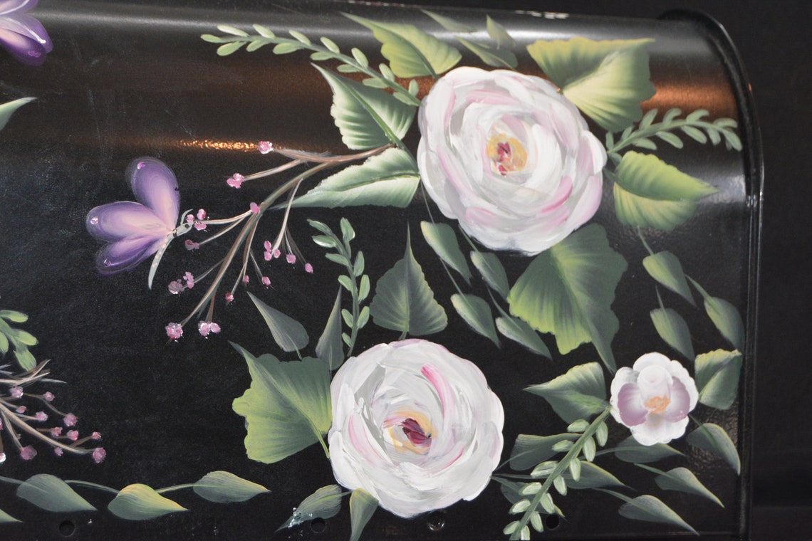 Hand Painted Decorative Mailbox - Roses and Butterflies - Etsy