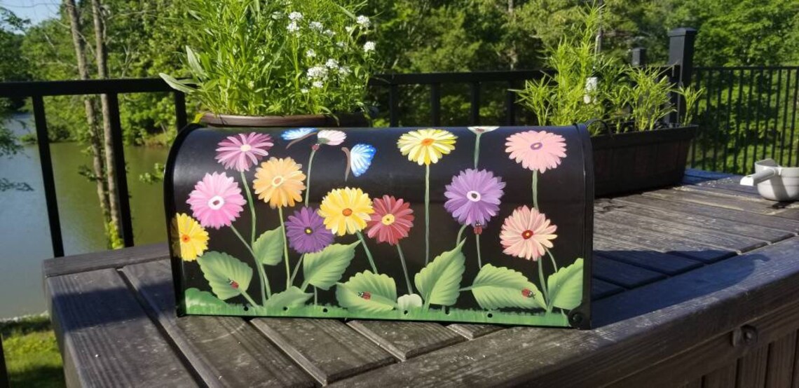 Wild & Colorful Gerber Daisies Hand Painted Mailbox - Etsy