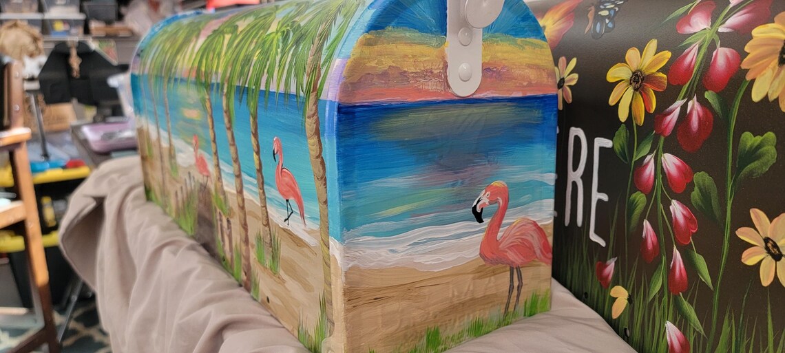 Hand Painted Flamingo Mailbox, Tropical Beach Paradise Oasis - Etsy