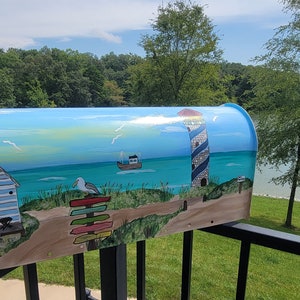 Hand Painted Mailbox; Lighthouse by the Shore Decorative Handpainted ...
