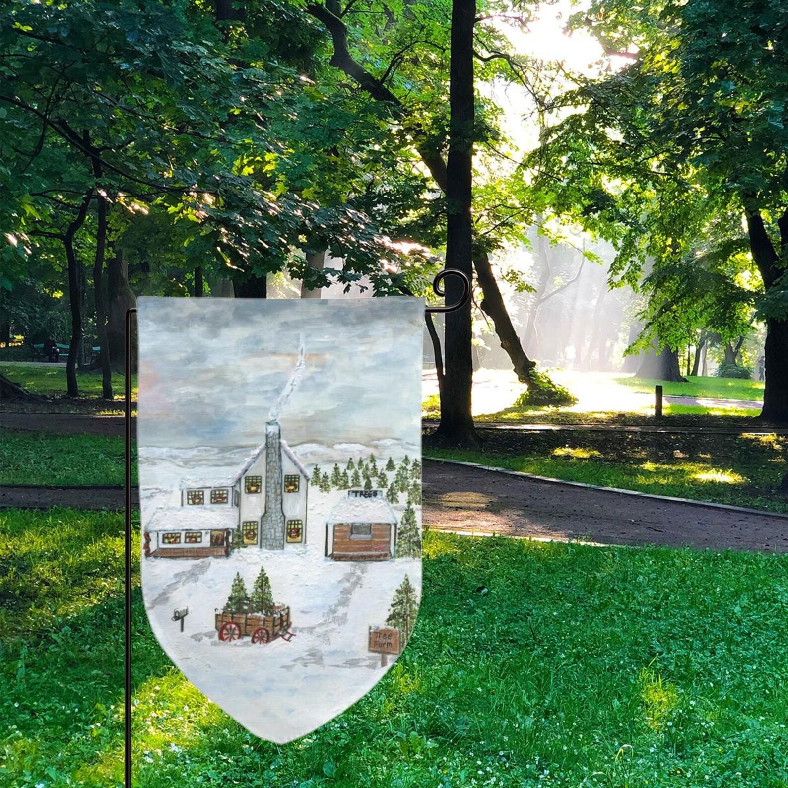 Round Corner Garden Flags Farmhouse Winter Tree Farm - Etsy